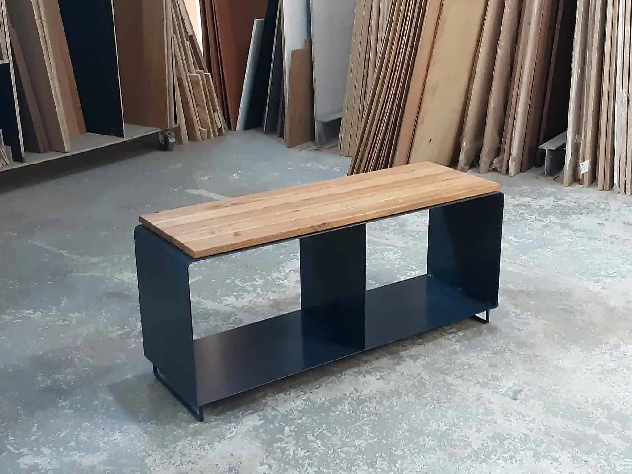 Sitzbank Anthrazit - Modern aus Holz Eiche Stahl (2 Fächer)